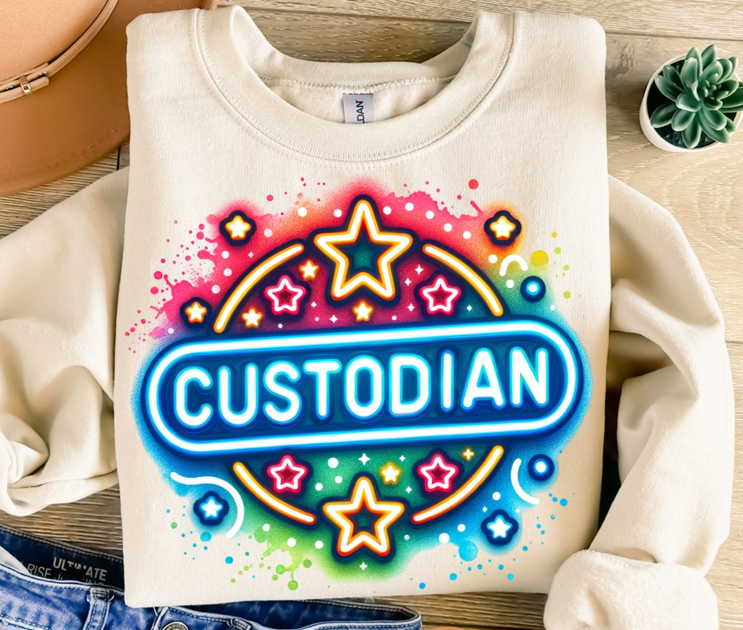 Custodian Png, Sublimation Design, Colorful Neon Png, Back to School ...