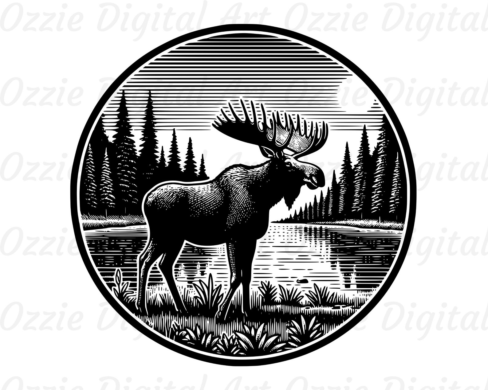Moose Svg & Png, Moose Clipart, Lake Landscape Vector Image, Forest ...