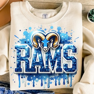 Rams Png, Sublimation Design, Mascot Png, Sport Png, Blue Silver Sequin ...