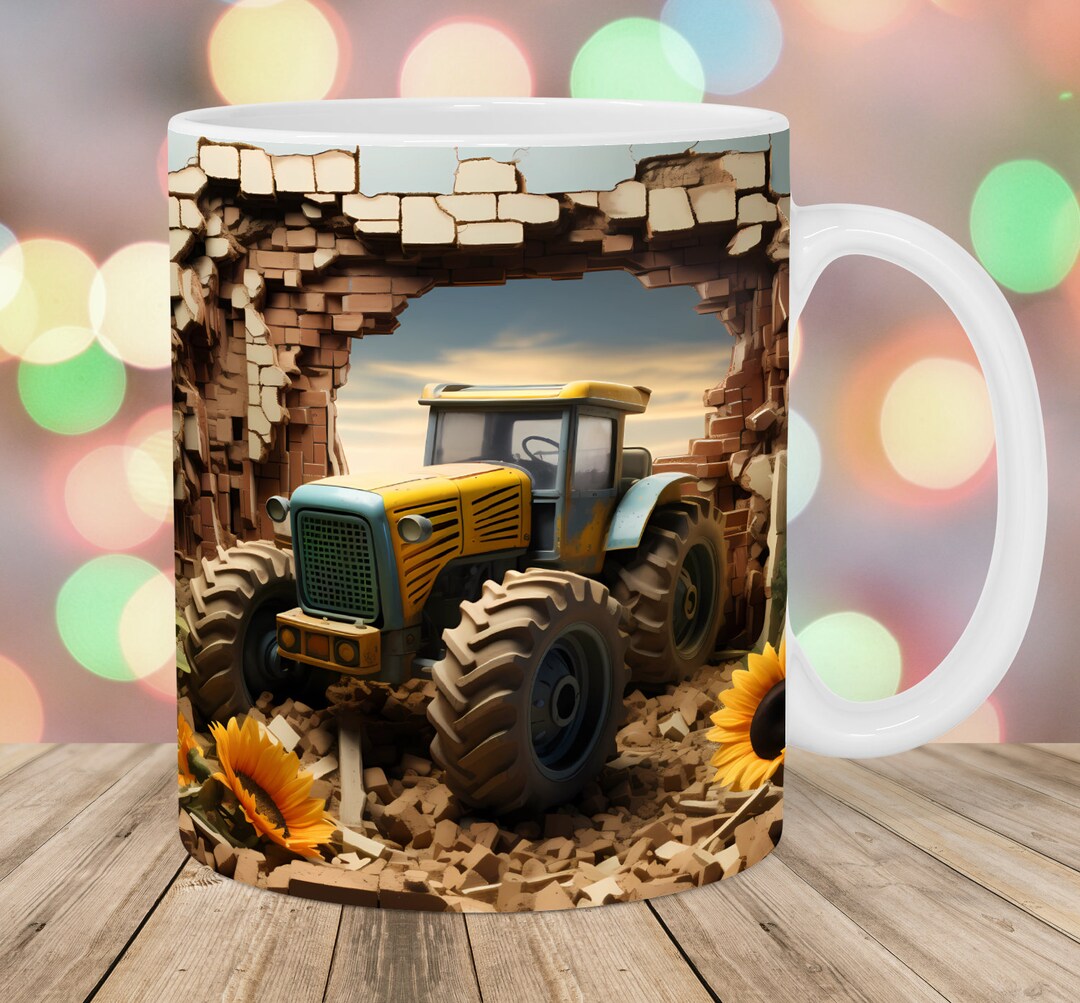 3D Tractor Hole in A Wall Mug Wrap, 11oz & 15oz Mug Template, Mug ...