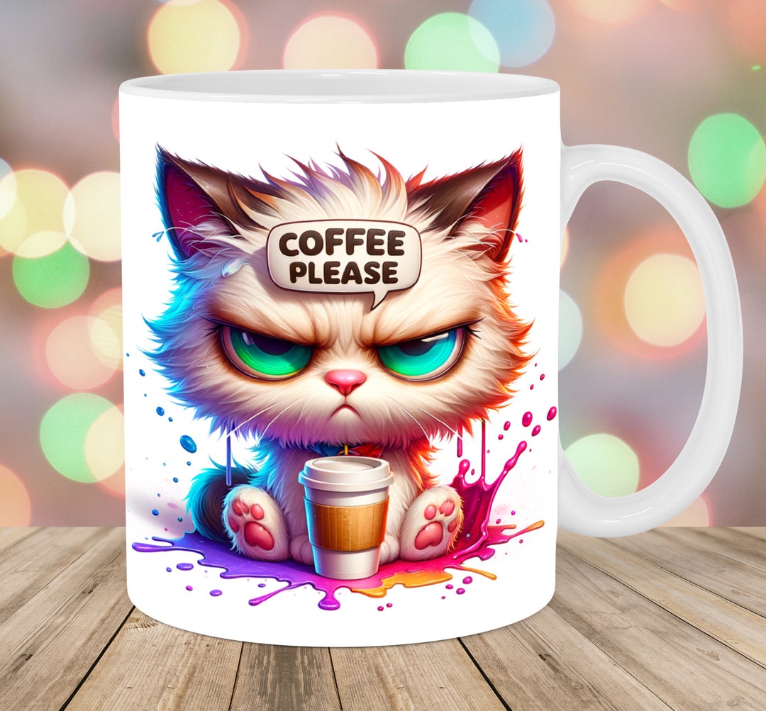 3D Grumpy Cat Mug Wrap, 11oz and 15oz Mug Template, Mug Sublimation ...