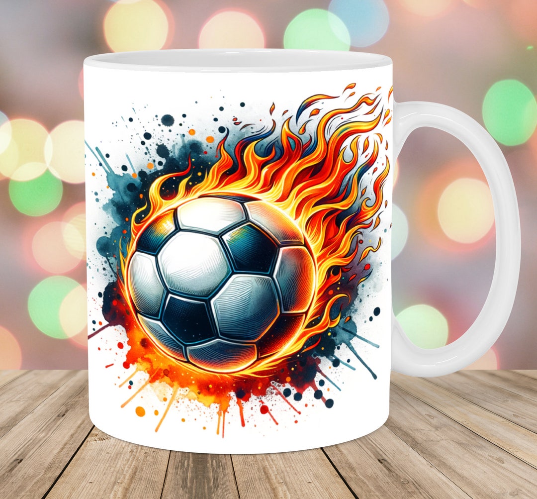 Flaming Soccer Ball Mug Wrap, 11oz & 15oz Mug Template, Sport Mug ...