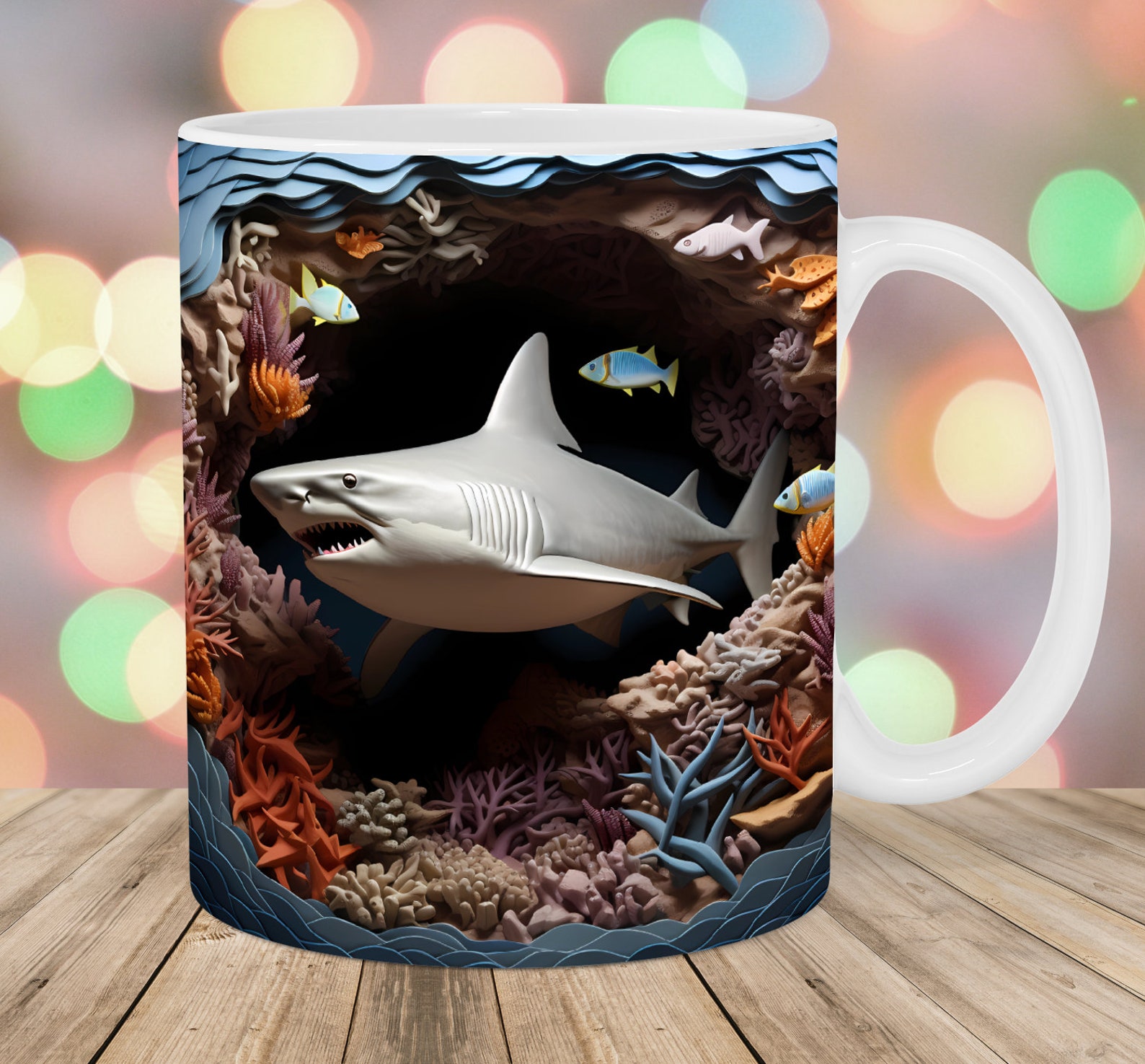 3D Shark Mug Wrap, 11oz and 15oz Mug Template, Hole in A Wall Mug ...
