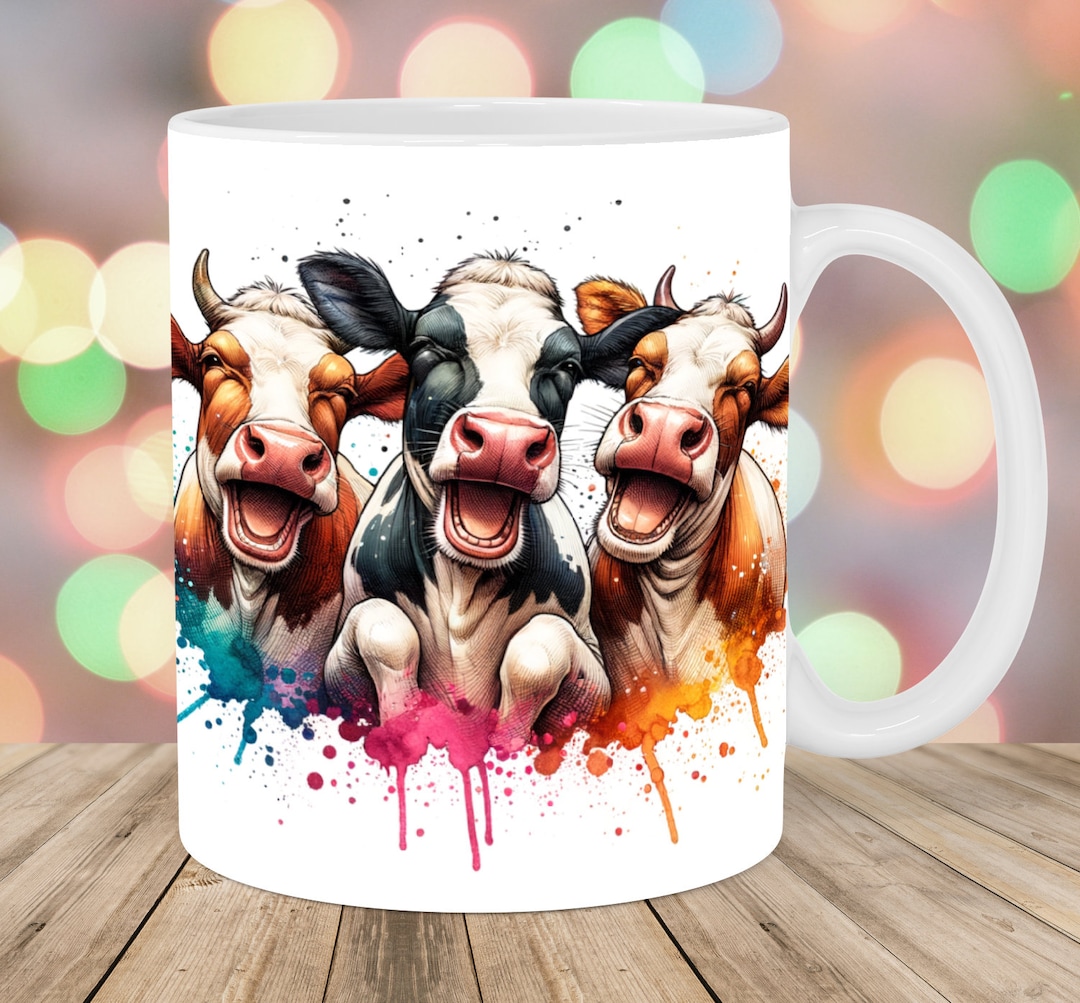 Watercolor Funny Cows Mug Wrap, 11oz & 15oz Mug Template, Mug ...