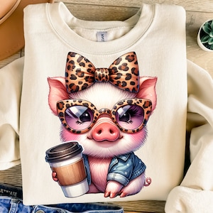 Pig Png, Sublimation Design, Leopard Bow Png, Piglet Png, Coffee Png ...