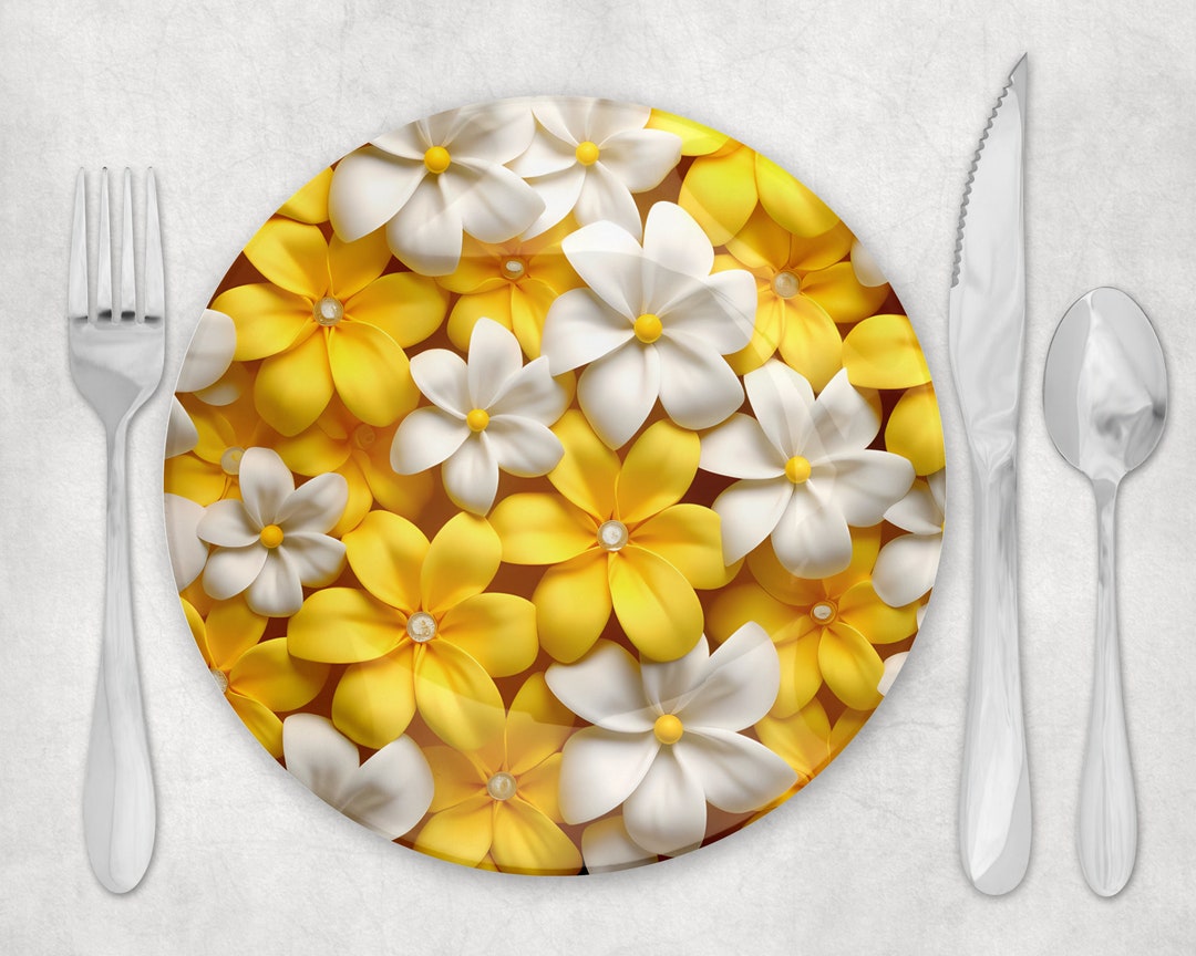3D White Yellow Flowers Plate Design, 8, 10 and 12 Plate Template ...