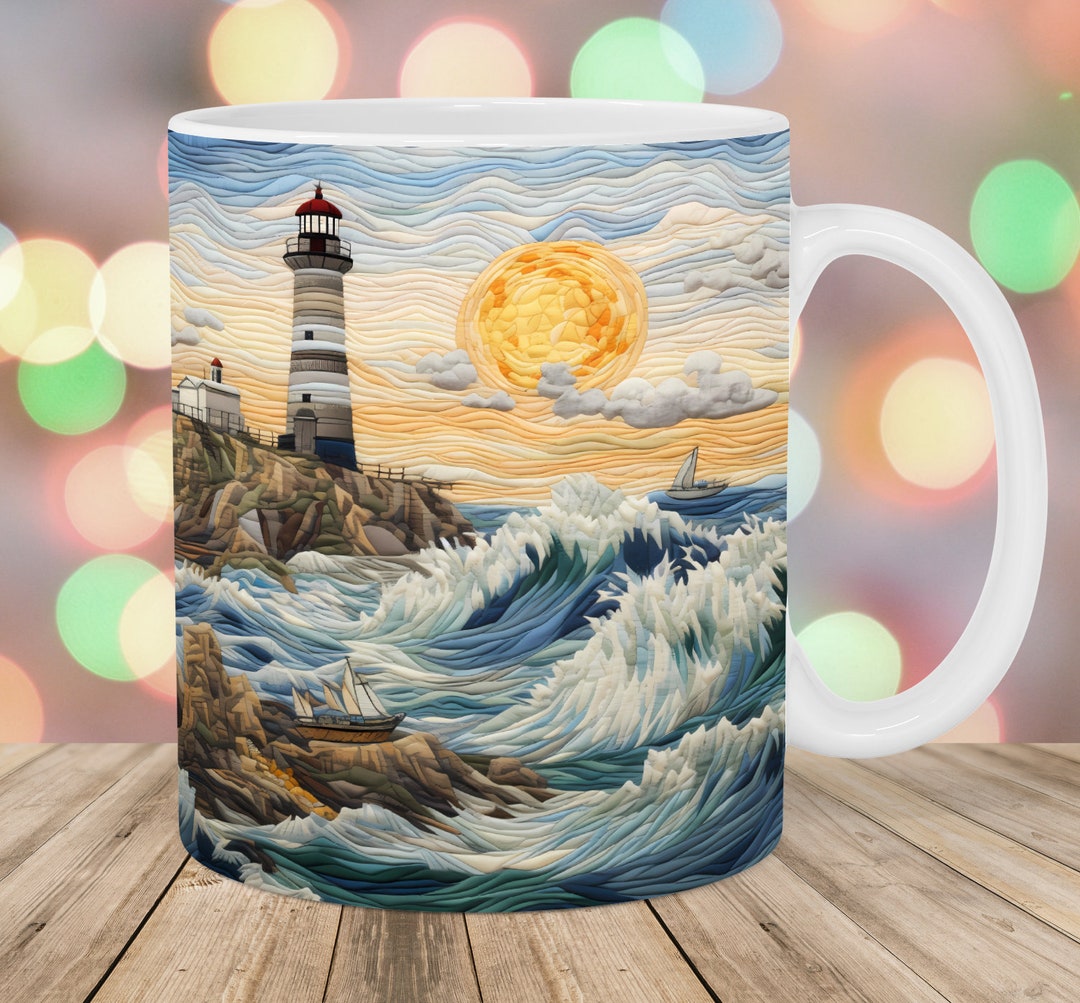 3D Lighthouse Ocean Landscape Mug Wrap, 11oz and 15oz Mug Template, Mug ...