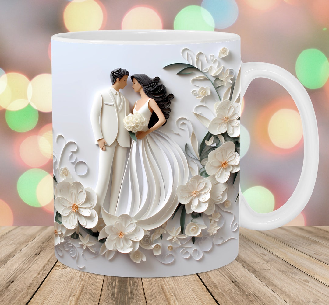 3D Wedding Couple Mug Wrap, 11oz & 15oz Mug Template, Mug Sublimation ...