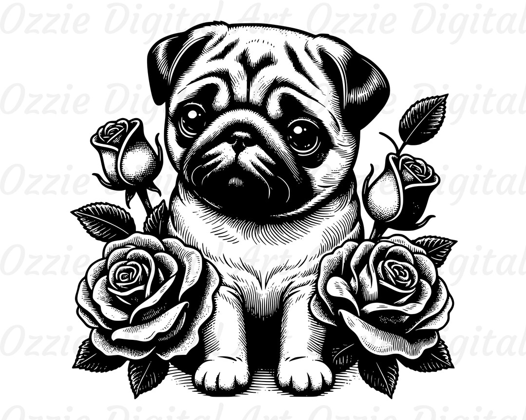 Pug Svg & Png, Cute Pug Clipart, Dog Vector Image, Pug Silhouette ...