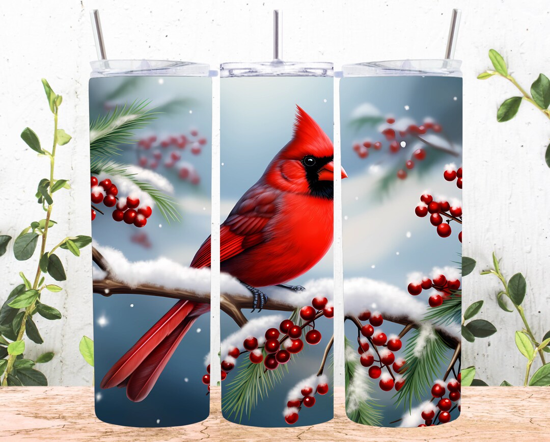 3D Red Cardinal Bird Snow Christmas 20 Oz Skinny Tumbler Sublimation ...