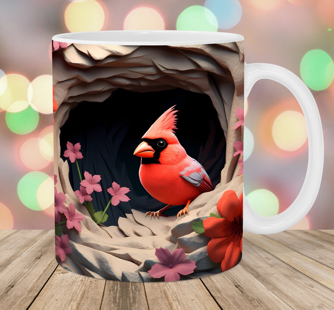 3D Red Cardinal Bird Mug Wrap, 11oz and 15oz Mug Template, Mug ...