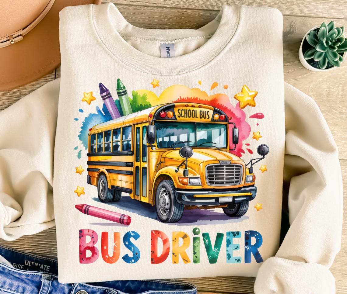 School Bus Driver Png, Sublimation Design, Back to School Png, Colorful ...