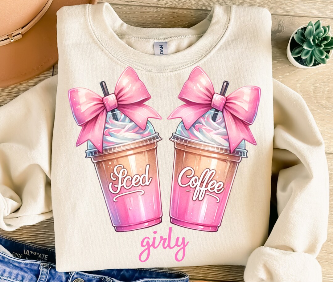Iced Coffee Girly Png Sublimation Design Coquette Clipart Coffee Digital Image Coquette Bow