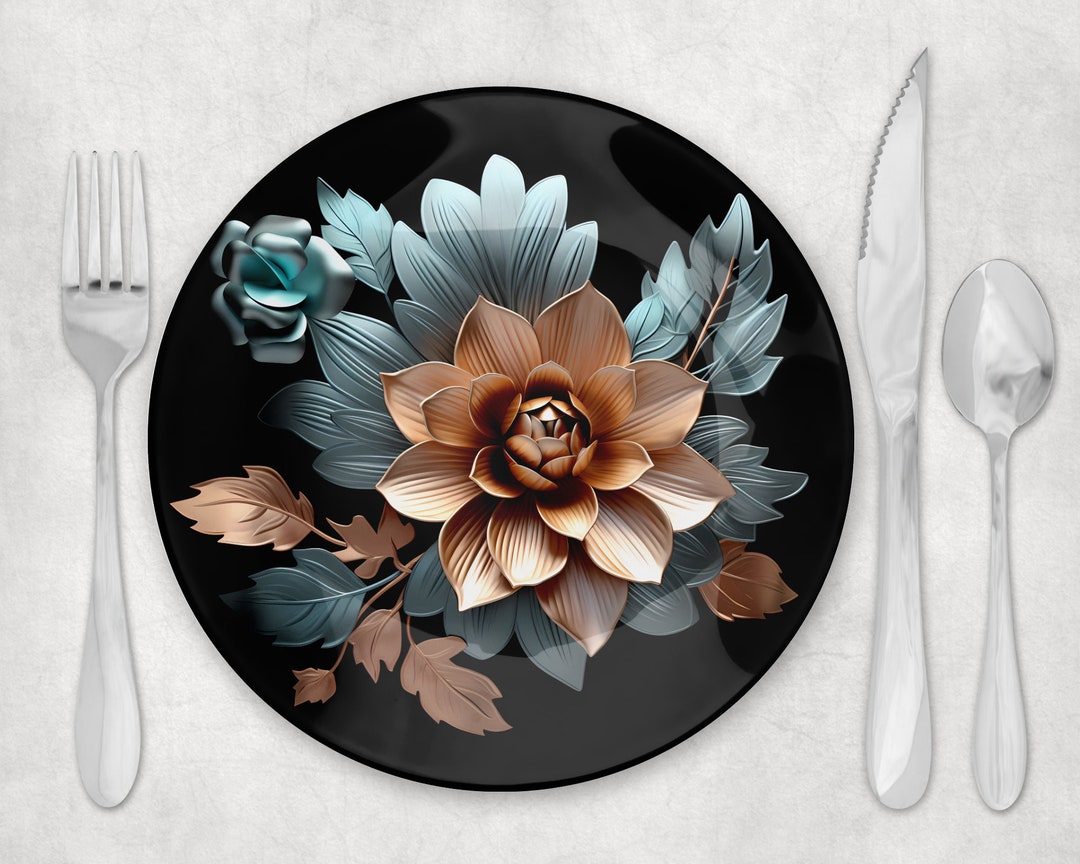 3D Gold Green Flowers Plate Design, 8", 10" and 12" Plate Template ...