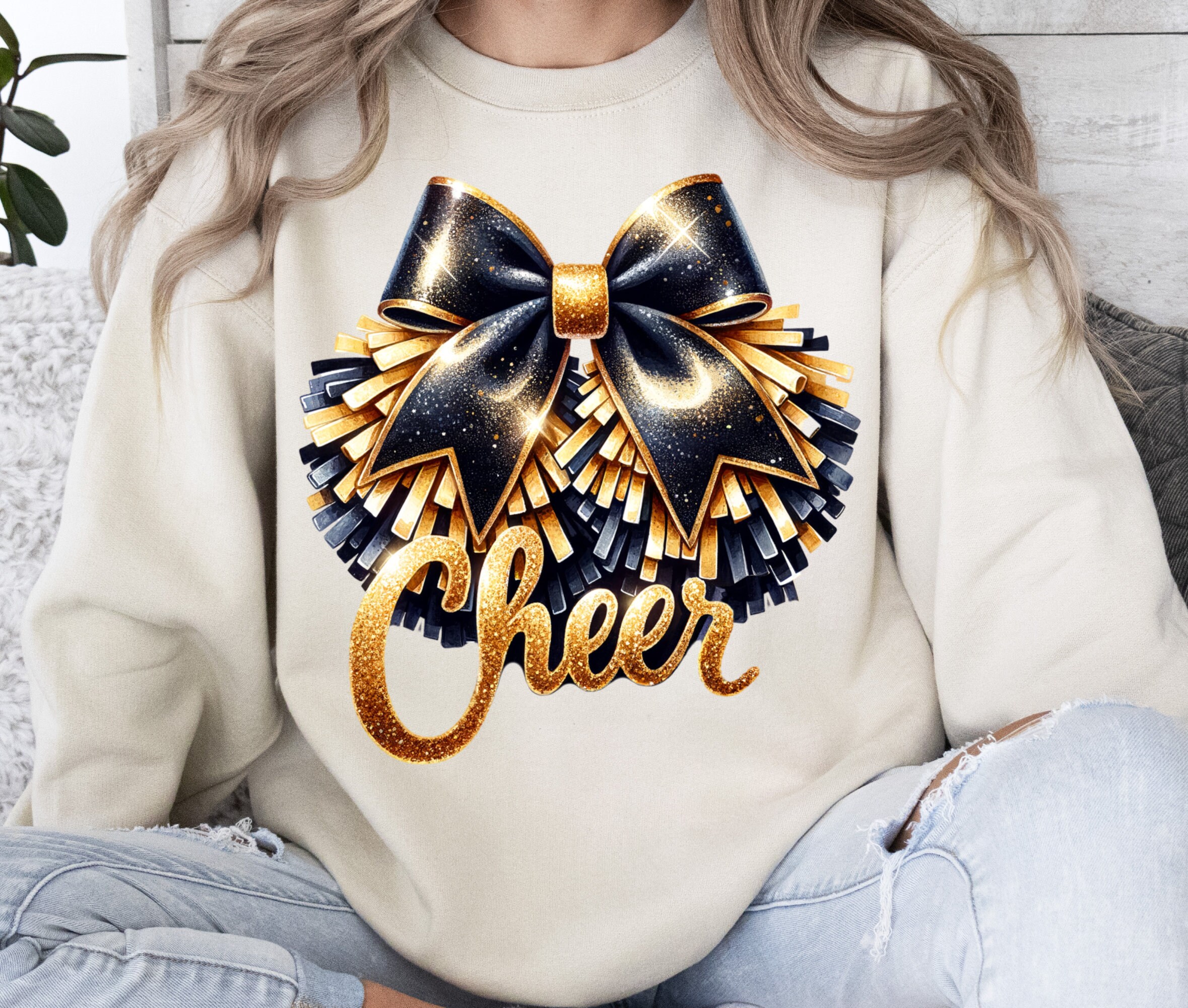 Gold Black Cheer Png, Sublimation Design, Cheerleading Png, Coquette ...