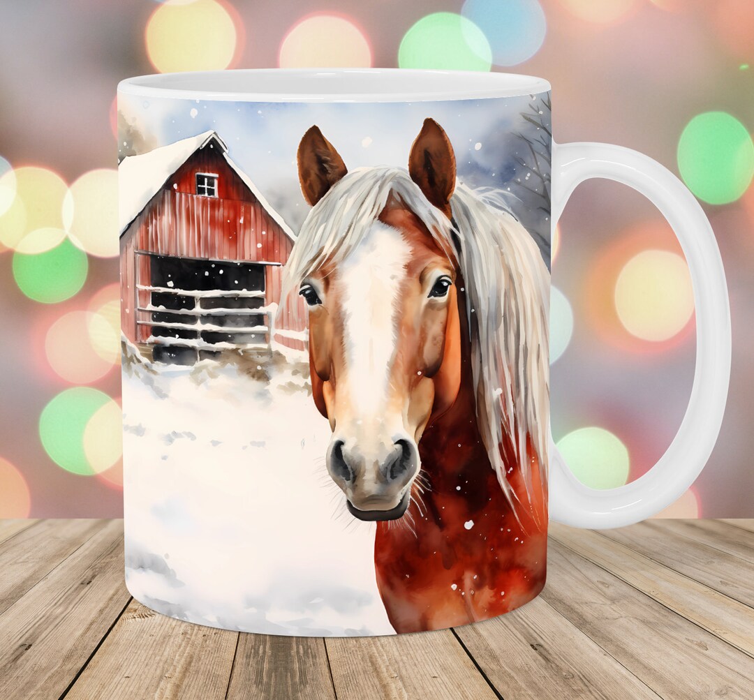 Horse Mug Wrap, 11oz and 15oz Mug Template, Red Barn Mug Sublimation ...