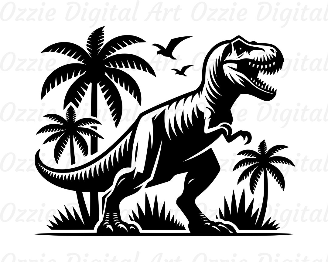 T-rex Svg & Png, Dinosaur Clipart, Tropical Beach Vector Image, T-rex ...