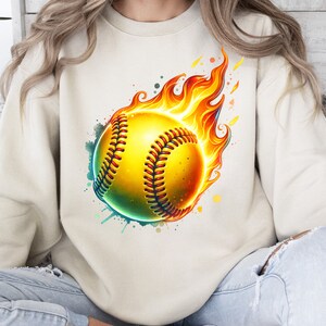 Flaming Softball Ball Png, Sublimation Design, Softball on Fire Png ...