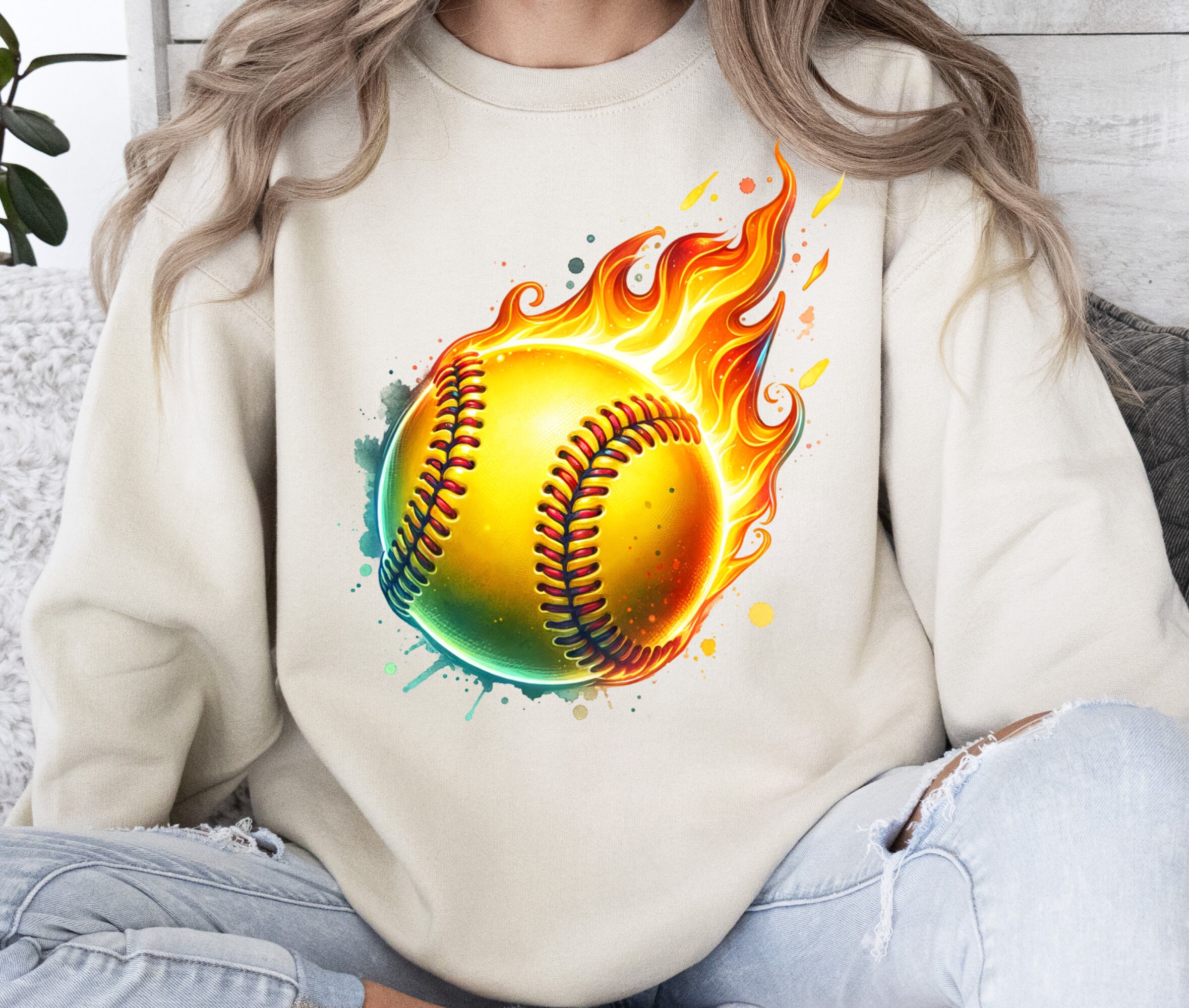 Flaming Softball Ball Png, Sublimation Design, Softball on Fire Png ...