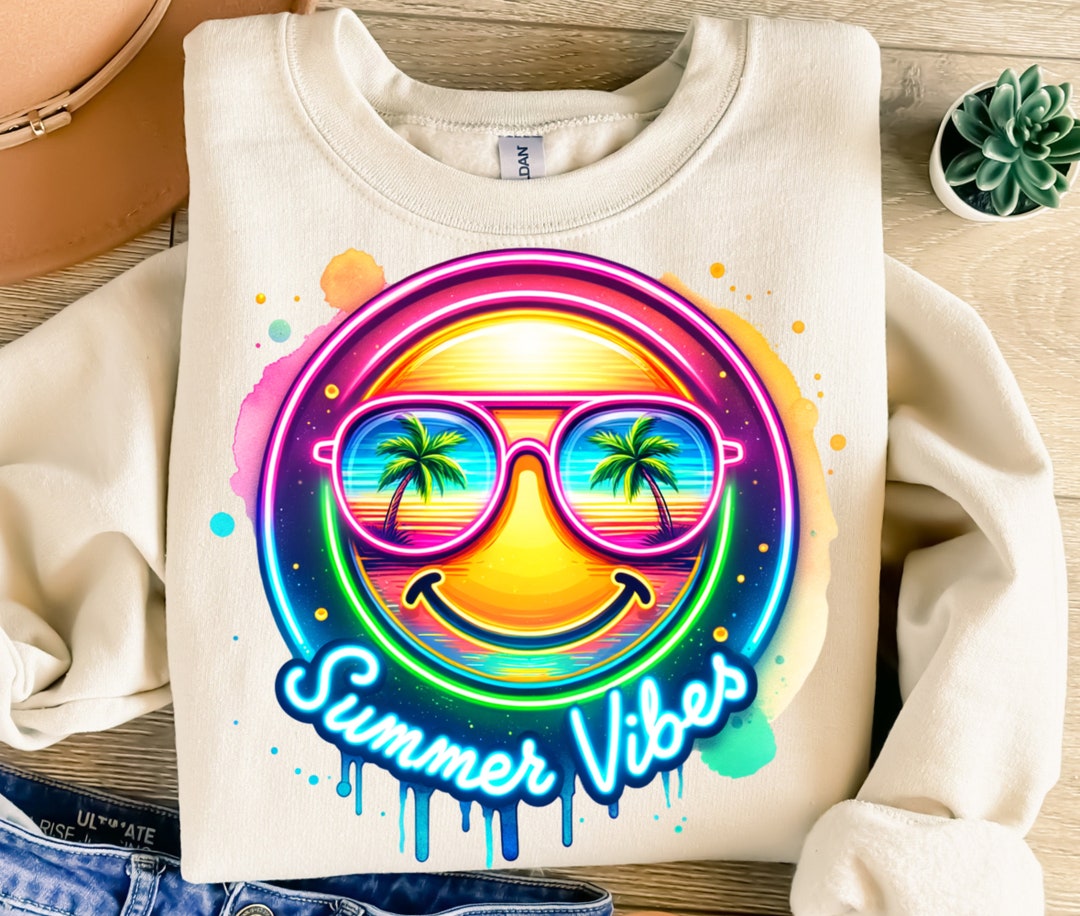Summer Vibes Png, Sublimation Design, Colorful Summer Png, Neon Smiley ...