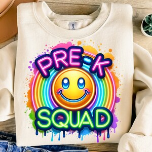 Pre-k Squad Png, Sublimation Design, Colorful Neon Smiley Face Png ...