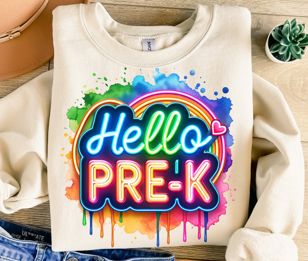 Hello Pre-k Png, Sublimation Design, Colorful Neon Png, Pre ...