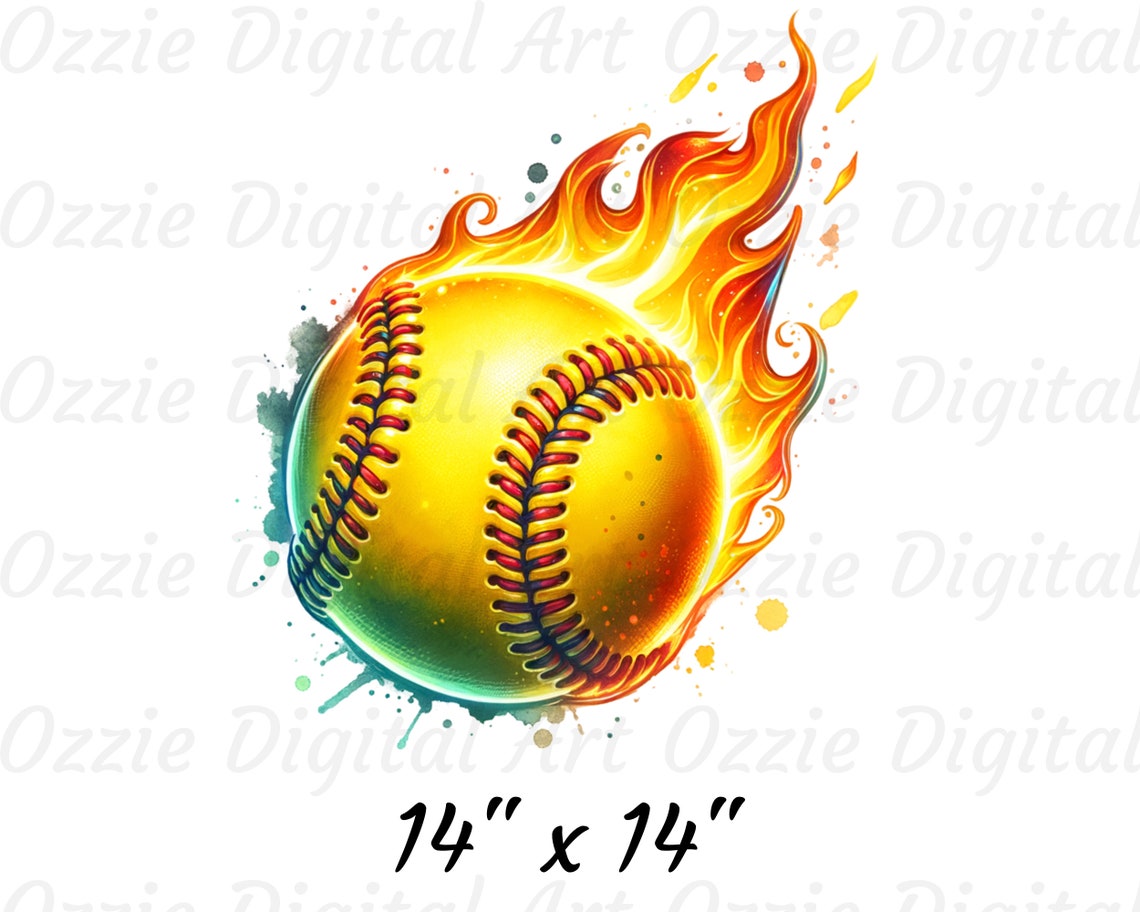 Flaming Softball Ball Png, Sublimation Design, Softball on Fire Png ...