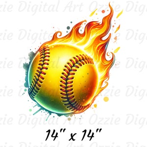 Flaming Softball Ball Png, Sublimation Design, Softball on Fire Png ...