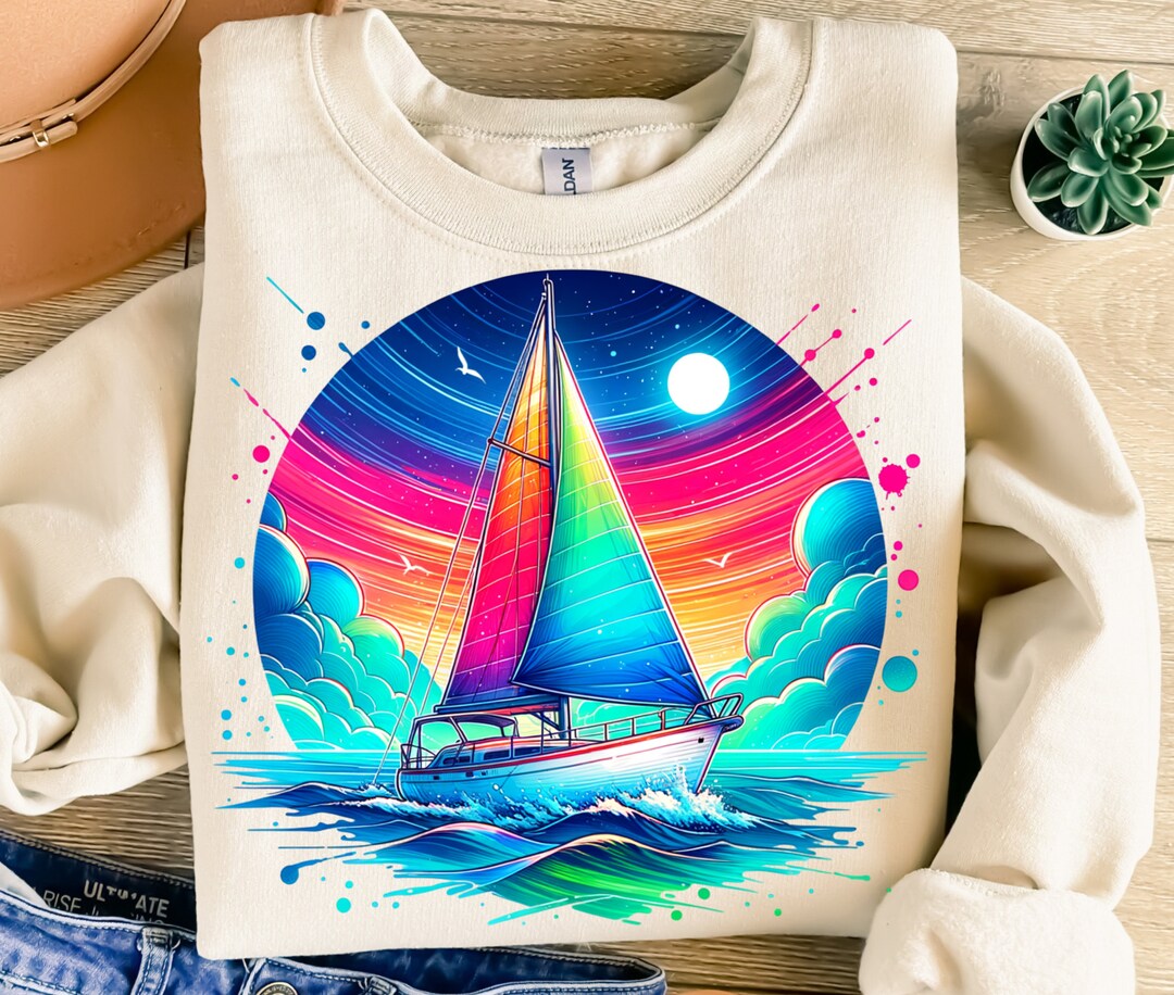 Colorful Sailboat Png, Sublimation Design, Summer Png, Neon Ocean Png ...