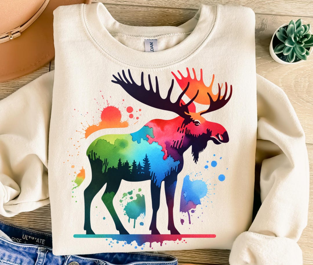 Moose Png, Sublimation Design, Colorful Png, Forest Animal Png, Trendy ...