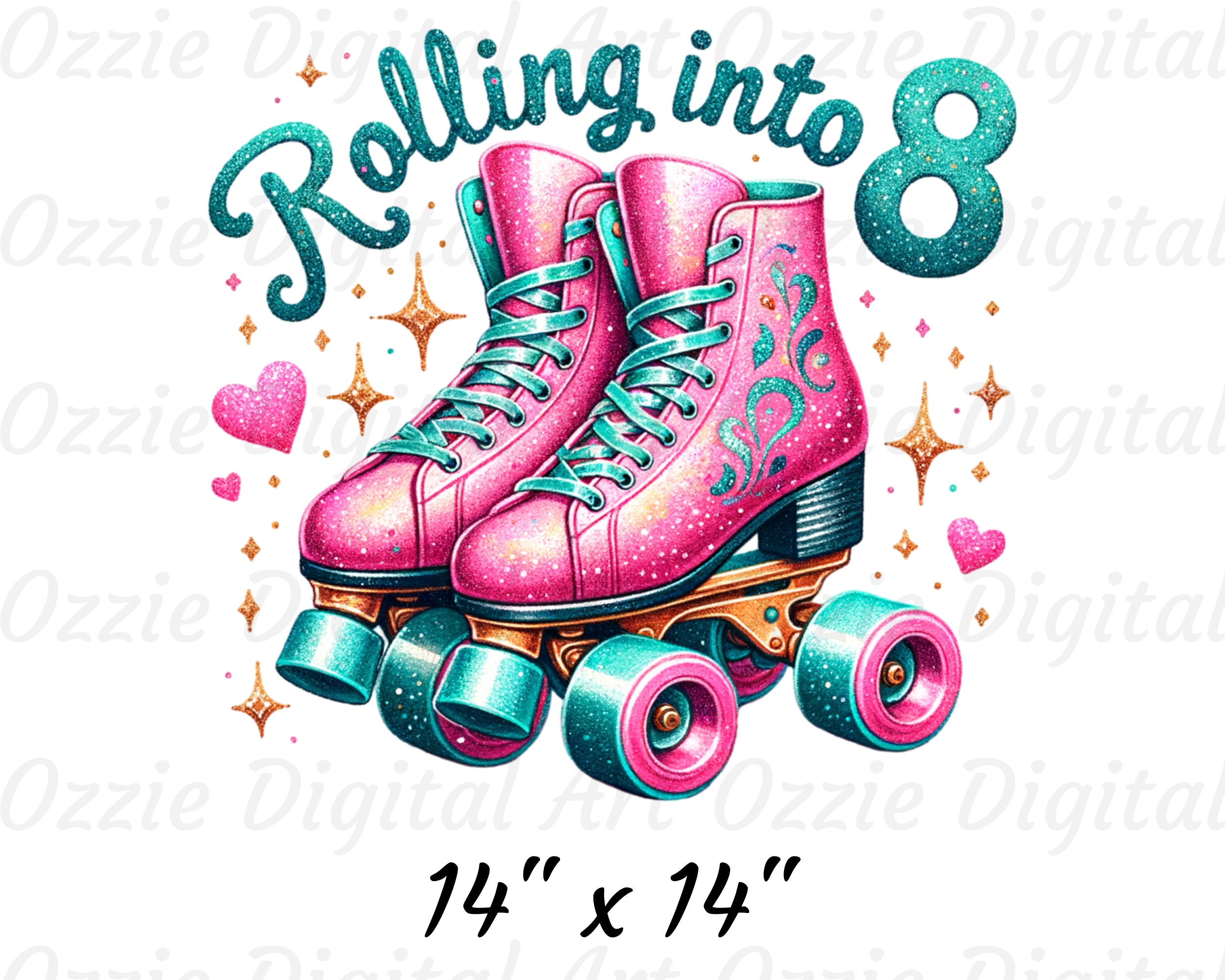 Rolling Into 8 Png, Sublimation Design, Roller Skates Png, 8th Birthday ...