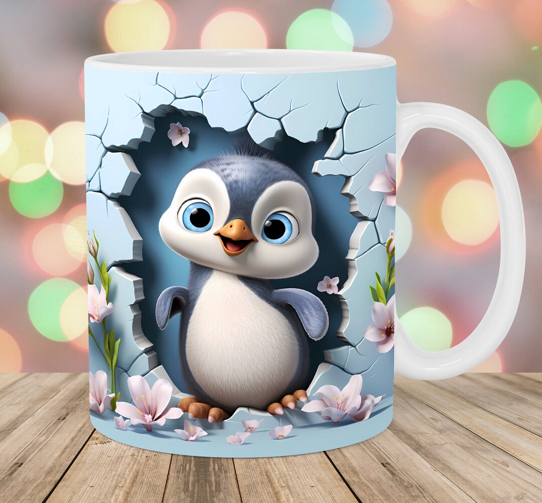 3D Penguin Mug Wrap, 11oz & 15oz Mug Template, Mug Sublimation Design ...