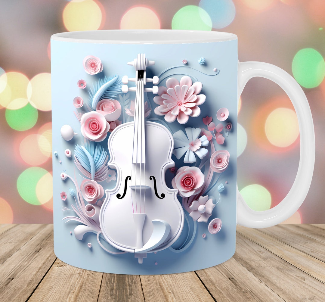 3D Violin Mug Wrap, 11oz and 15oz Mug Template, 3D Mug Sublimation ...