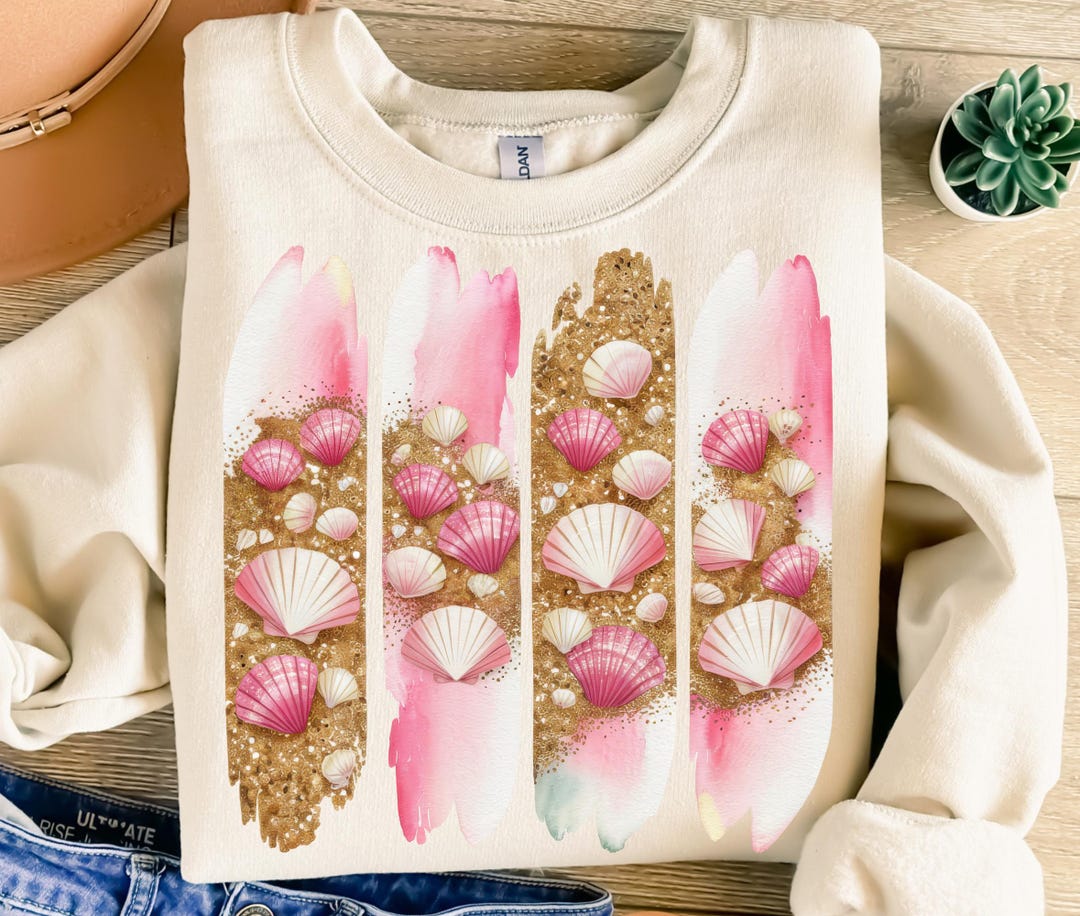 Pink Gold Glitter Seashells Png, Sublimation Design, Brushstroke Png ...