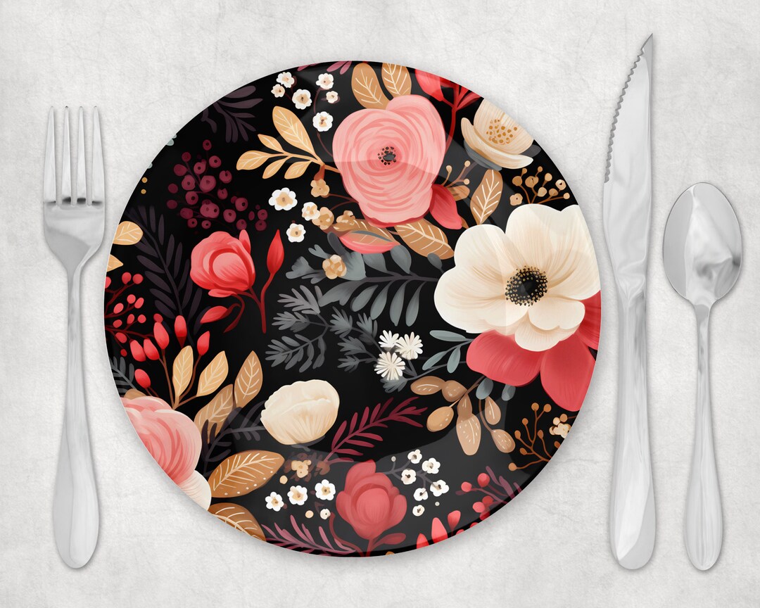 Vintage Flowers Plate Design, 8", 10" and 12" Plate Template, Plate ...