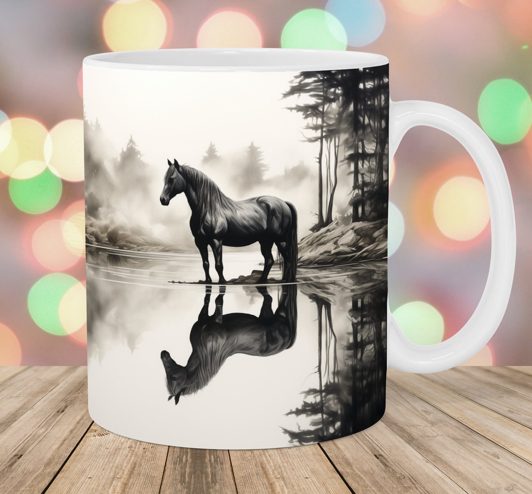 Horse Reflection Mug Wrap, 11oz & 15oz Mug Template, Lake Mug ...