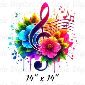 Colorful Musical Note Png, Sublimation Design, Neon Flowers Png, Music ...