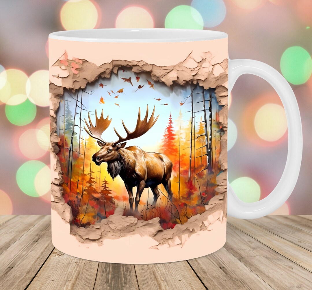 3D Moose Mug Wrap, 11oz & 15oz Mug Template, Hole in A Wall Mug ...