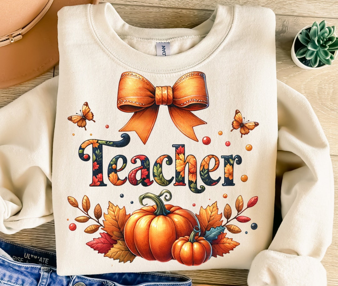 Fall Teacher Png, Sublimation Design, Coquette Pumpkin Png, Autumn Png ...