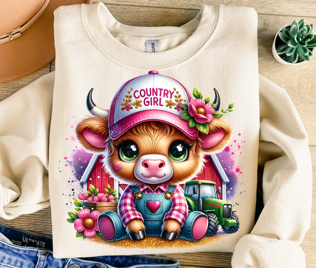 Country Girl Png, Sublimation Design, Cute Highland Cow Clipart ...