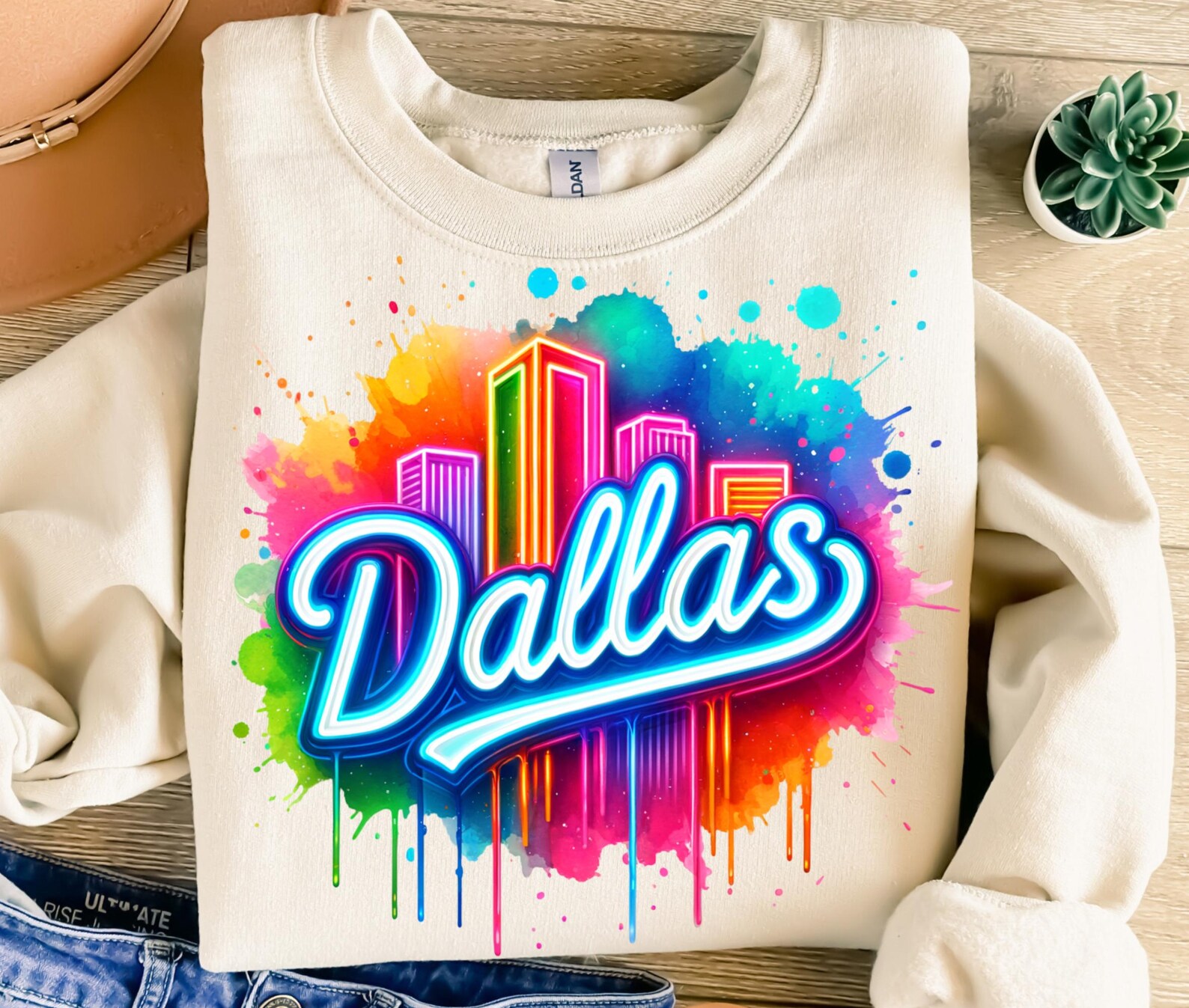 Dallas Png, Sublimation Design, Colorful Neon City Png, Western Png ...