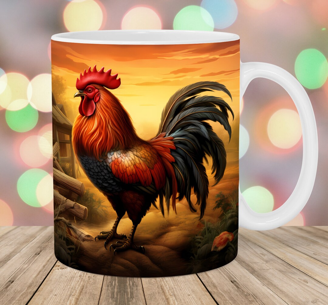 Rooster Mug Wrap, 11oz and 15oz Mug Template, Mug Sublimation Design ...