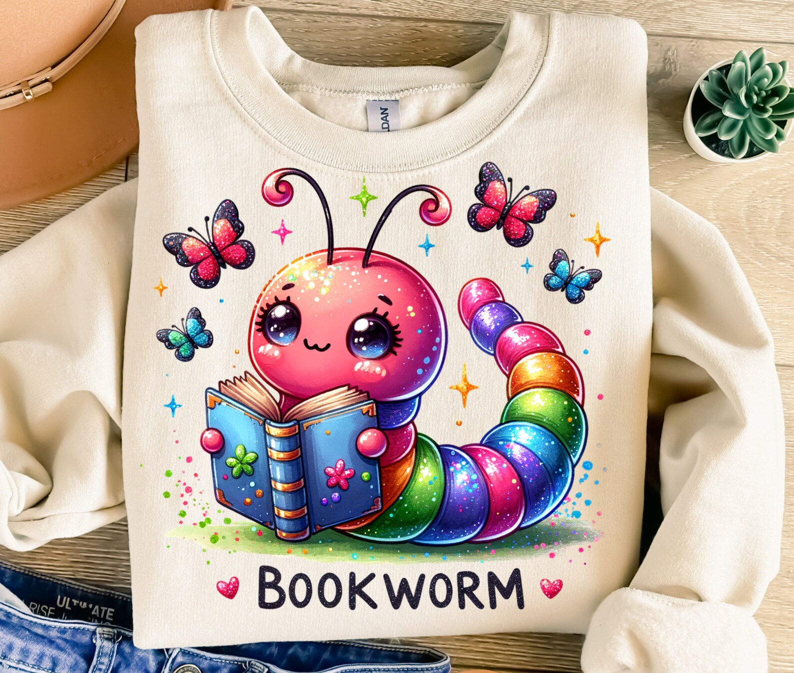 Cute Bookworm Png, Sublimation Design, Reading Book Png, Butterfly Png ...