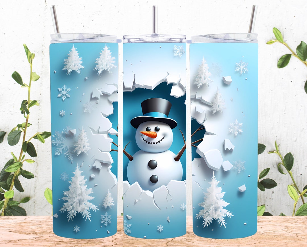 3D Snowman Hole in A Wall 20 Oz Skinny Tumbler Sublimation Design ...
