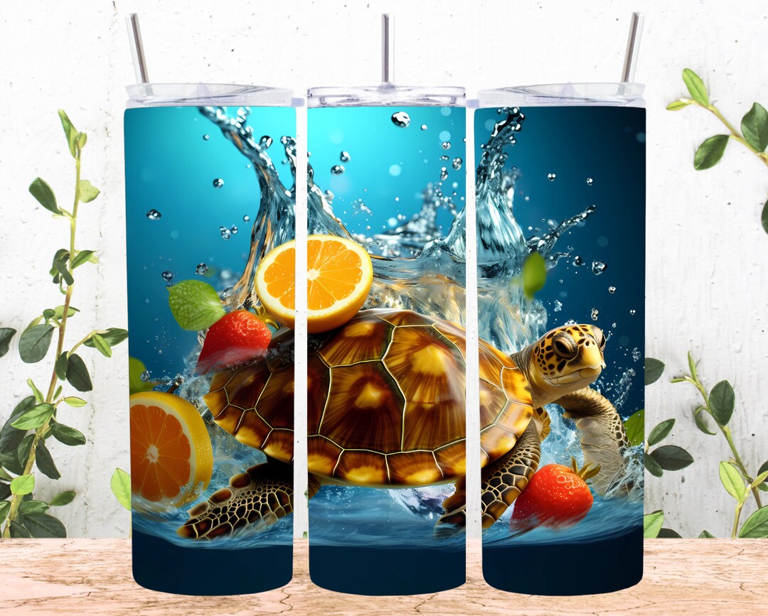 3D Turtle Oranges in Water 20 Oz Skinny Tumbler Sublimation Design, Straight and Tapered Tumbler ...