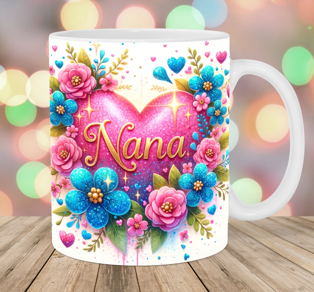 Nana Mug Wrap, 11oz and 15oz Mug Template, Pink Heart Mug Sublimation ...