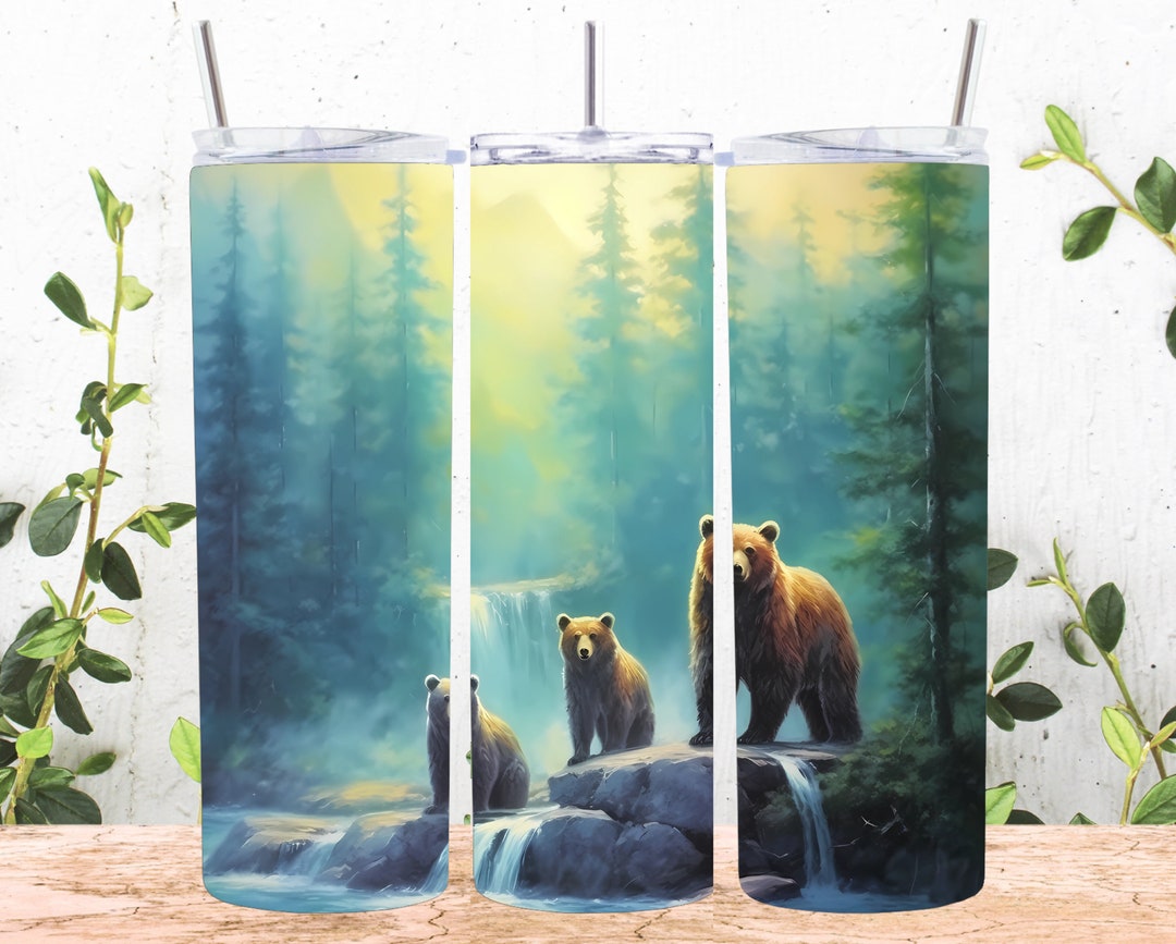 Three Bears Forest Landscape 20 Oz Skinny Tumbler Sublimation Design ...