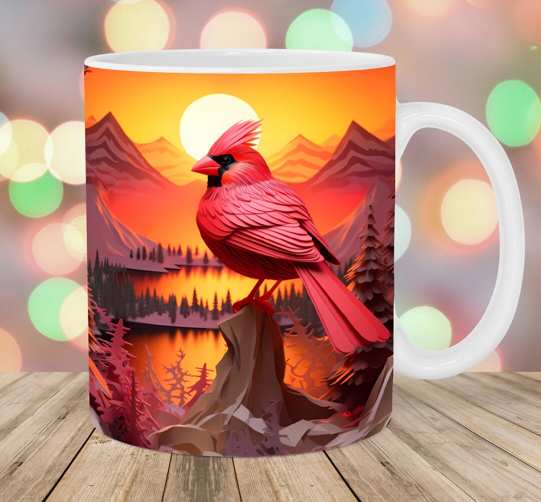 3D Red Cardinal Bird Mug Wrap, 11oz & 15oz Mug Template, Mug ...