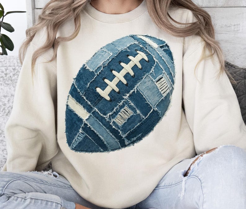 Denim Patchwork Football Ball Png, Sublimation Design, Game Day Png ...