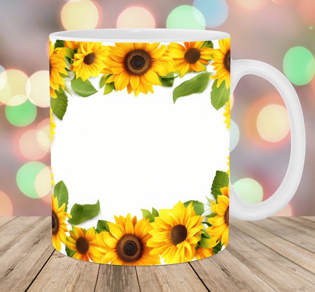 Sunflower Border Mug Wrap, 11oz and 15oz Mug Template, Mug Sublimation ...